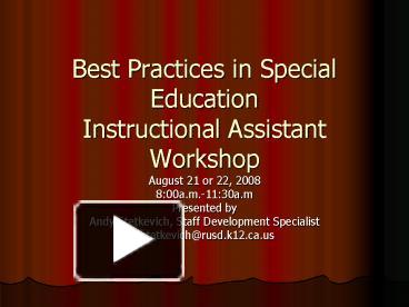 Best Practices in Special Education Instructional Assistant Workshop ...