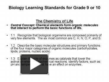 Biology Learning Standards for Grade 9 or 10 presentation | free to view