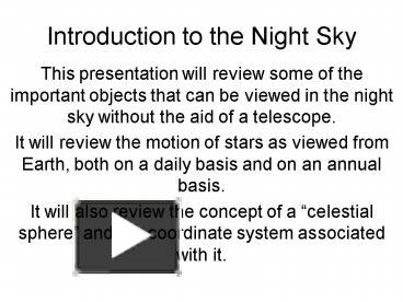 Introduction to the Night Sky presentation | free to view