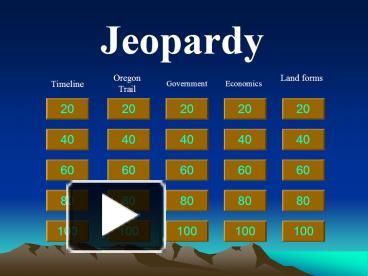 PPT – Jeopardy PowerPoint presentation | free to view - id: 1136d-OGU5N