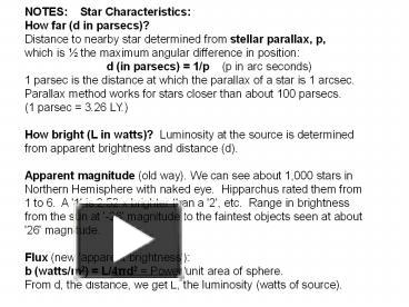 PPT – NOTES: Star Characteristics: PowerPoint presentation | free to ...
