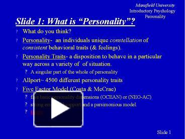 PPT – Slide 1: What is Personality PowerPoint presentation | free to ...