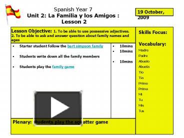 Spanish Year 7 Unit 2: La Familia y los Amigos : Lesson 2 presentation ...