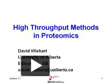 PPT – High Throughput Methods in Proteomics PowerPoint presentation | free to view - id: 1192ad ...