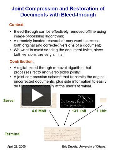 Joint Compression and Restoration of Documents with Bleedthrough presentation | free to download