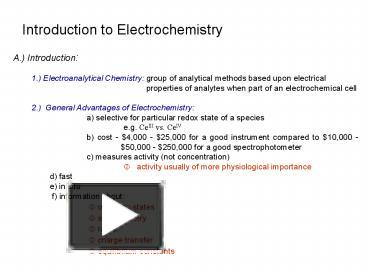 Introduction to Electrochemistry presentation | free to view
