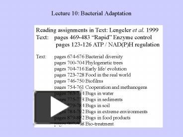 Lecture 10: Bacterial Adaptation presentation | free to view