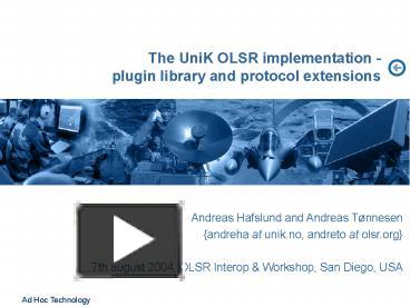 The UniK OLSR implementation - plugin library and protocol extensions presentation | free to ...