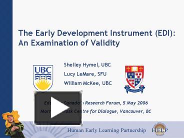 The Early Development Instrument EDI: An Examination of Validity presentation | free to view