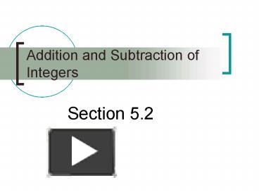 PPT – Addition and Subtraction of Integers PowerPoint presentation ...
