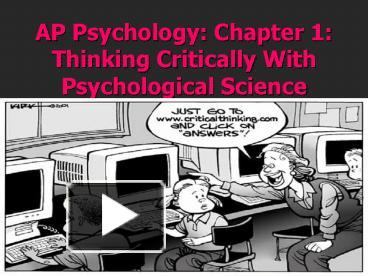 AP Psychology: Chapter 1: Thinking Critically With Psychological ...