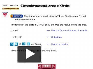 PPT – Circumferences and Areas of Circles PowerPoint presentation ...