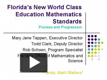 Floridas New World Class Education Mathematics Standards Process and ...