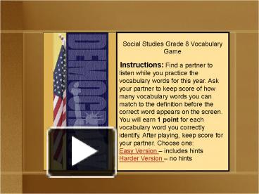 Social Studies Grade 8 Vocabulary Game presentation | free to view