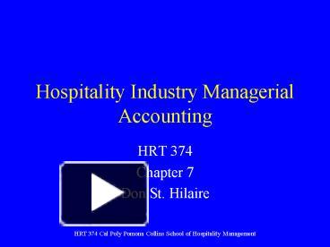PPT – Hospitality Industry Managerial Accounting PowerPoint presentation | free to view - id ...