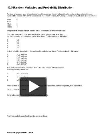 PPT – 15'5 Random Variables and Probability Distribution PowerPoint presentation | free to ...