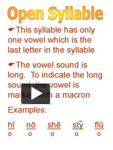 Open Syllable presentation | free to view