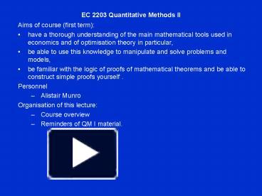 EC 2203 Quantitative Methods II presentation | free to view