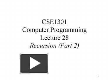PPT – CSE1301 Computer Programming Lecture 28 Recursion Part 2 PowerPoint presentation | free to ...