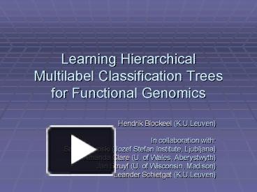 PPT – Learning Hierarchical Multilabel Classification Trees for Functional Genomics PowerPoint ...