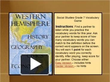 PPT – Social Studies Grade 7 Vocabulary Game PowerPoint presentation ...
