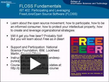 PPT – FLOSS Fundamentals IST 402: Participating and Leveraging FreeLibreOpen Source Software ...