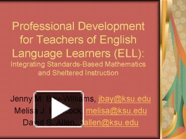 Professional Development for Teachers of English Language Learners ELL ...