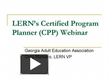 LERNs Certified Program Planner CPP Webinar presentation | free to view