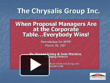 PPT – The Chrysalis Group Inc' PowerPoint presentation | free to view - id: 14d006-NGYwO