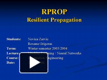 RPROP Resilient Propagation presentation | free to download