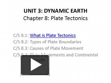 PPT – UNIT 3: DYNAMIC EARTH Chapter 8: Plate Tectonics PowerPoint ...