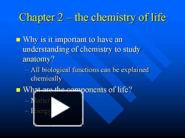 PPT – Chapter 2 the chemistry of life PowerPoint presentation | free to ...