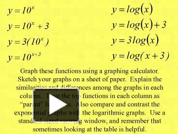 PPT – Graph these functions using a graphing calculator' Sketch your graphs on a sheet of paper ...