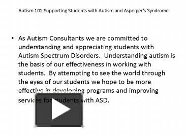 PPT – Autism 101:Supporting Students with Autism and Aspergers Syndrome ...