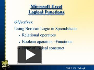 Microsoft Excel Logical Functions presentation | free to view