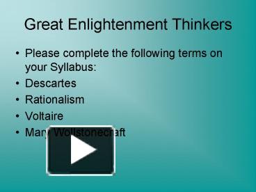 PPT – Great Enlightenment Thinkers PowerPoint presentation | free to ...