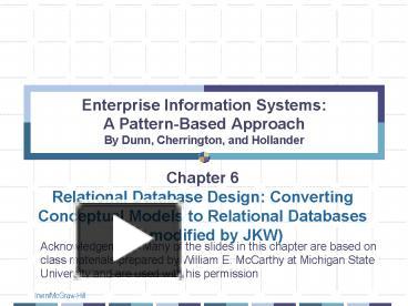 Enterprise Information Systems: A PatternBased Approach By Dunn, Cherrington, and Hollander ...