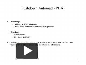 Pushdown Automata PDA presentation | free to view