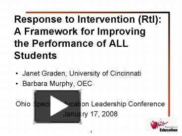 PPT – Response to Intervention RtI: A Framework for Improving the ...