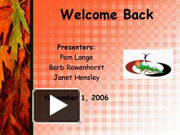 Welcome Back presentation | free to view
