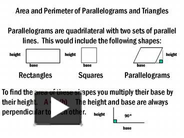 Area and Perimeter of Parallelograms and Triangles presentation | free ...