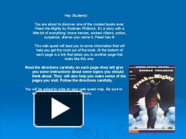 An Introduction to Freak the Mighty By Rodman Philbrick presentation ...