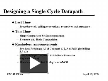 Designing a Single Cycle Datapath presentation | free to view
