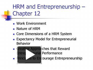 PPT – HRM and Entrepreneurship Chapter 12 PowerPoint presentation ...