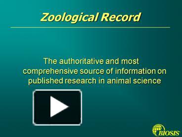Zoological Record presentation | free to view