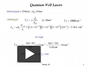 PPT – Quantum Well Lasers PowerPoint presentation | free to view - id ...