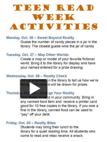 Teen Read Week Activities presentation | free to view