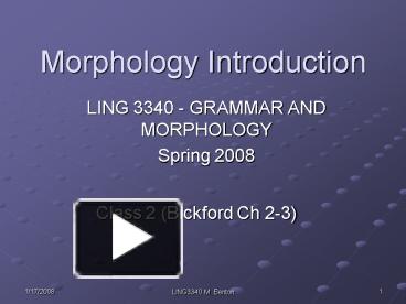 Morphology Introduction presentation | free to view
