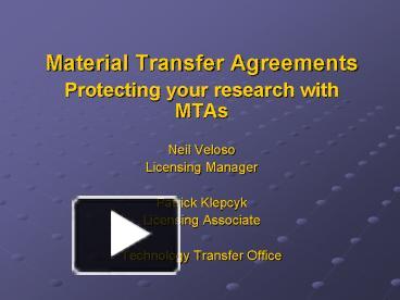 Material Transfer Agreements presentation | free to view