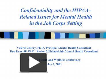 PPT – Confidentiality and the HIPAA PowerPoint presentation | free to ...